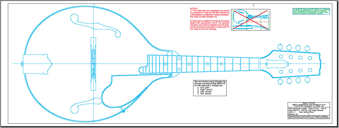 Hybrid A5/H5 mandola / octave-mandolin construction drawings, full size ...