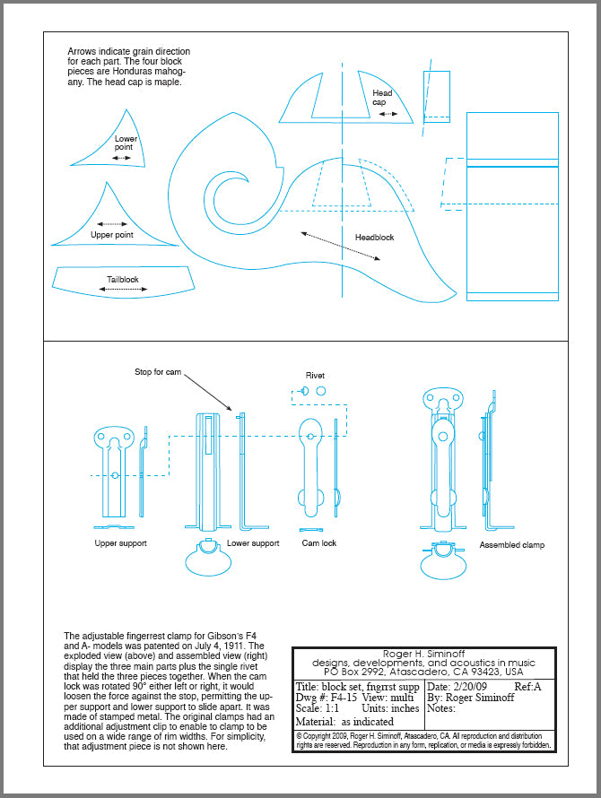 F4 mandolin construction drawings (blueprints), full size, 20 pages ...